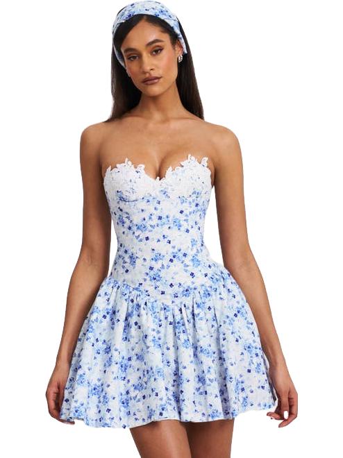 MISS CIRCLE Floral Lace Trim Mini Dress